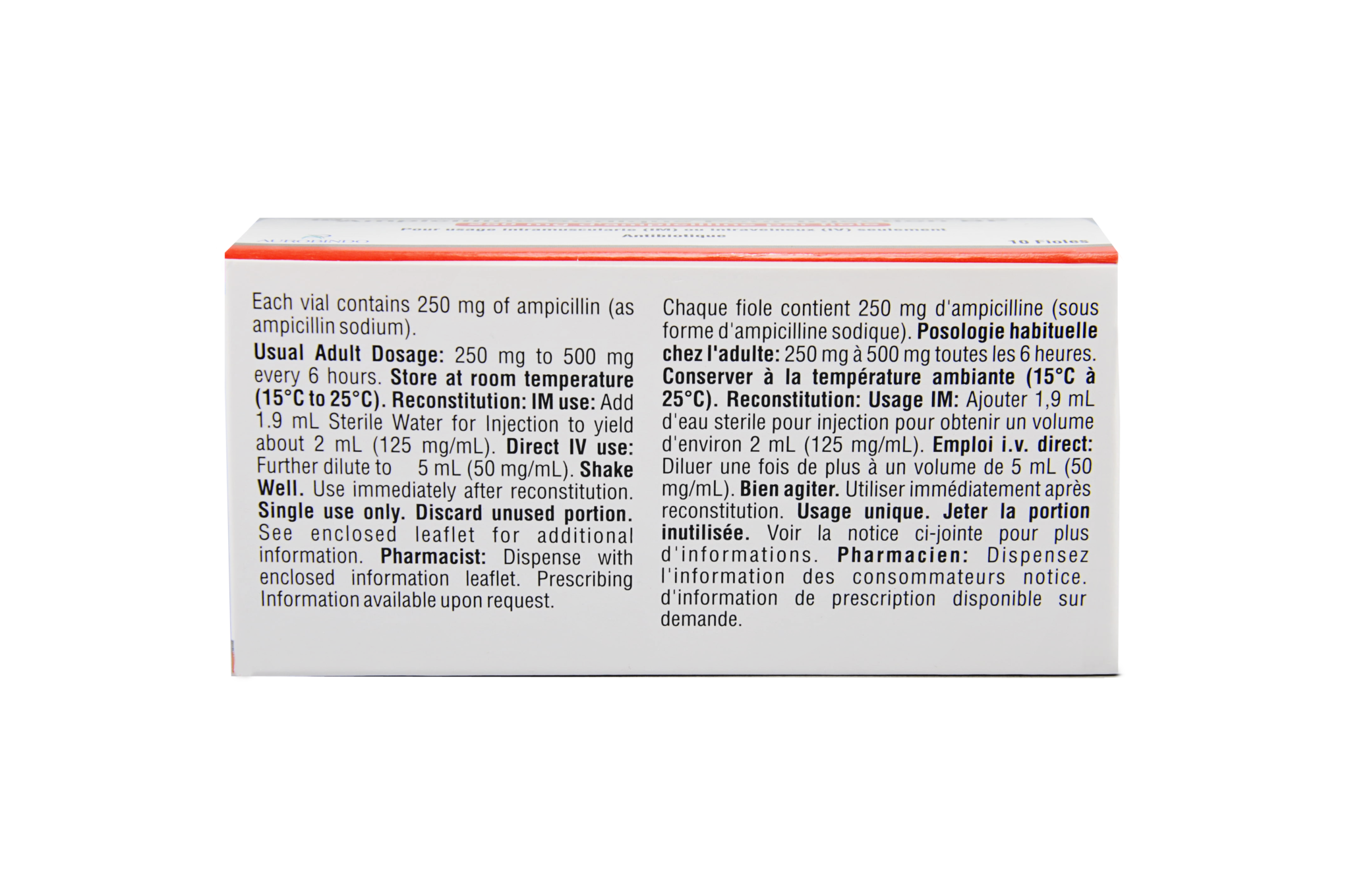 Ampicillin Sodium for Injection BP 250mg, 10mL Vial - Auro Pharma Canada